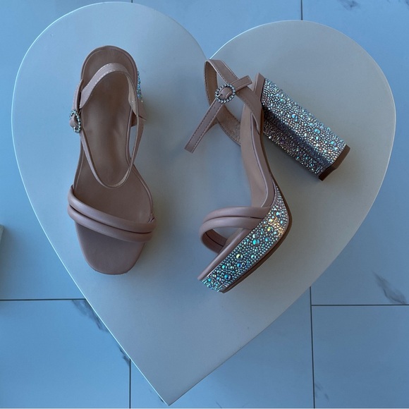 Shoes | Nude Platform Heels With Rhinestone Bedazzled Heel | Poshmark